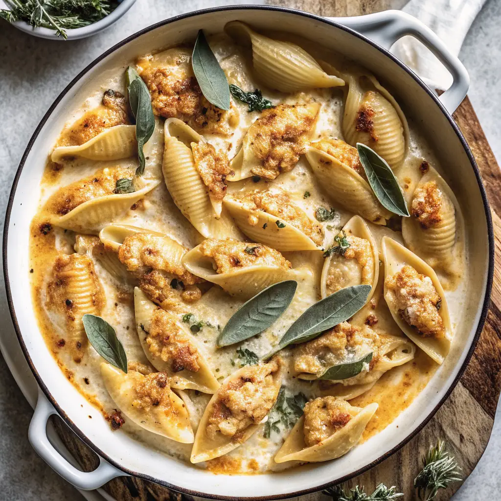 Pumpkin and Gouda Stuffed Shells with Brown Butter Sage Alfredo ...