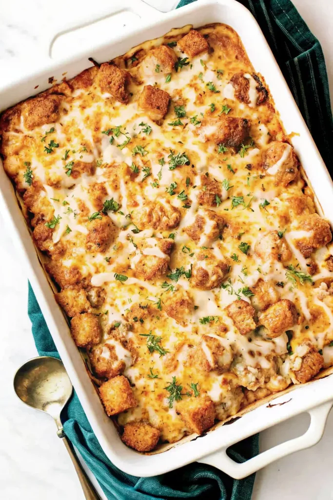 Loaded Tater Tot Breakfast Casserole with Sausage (Overnight & Crispy Top)