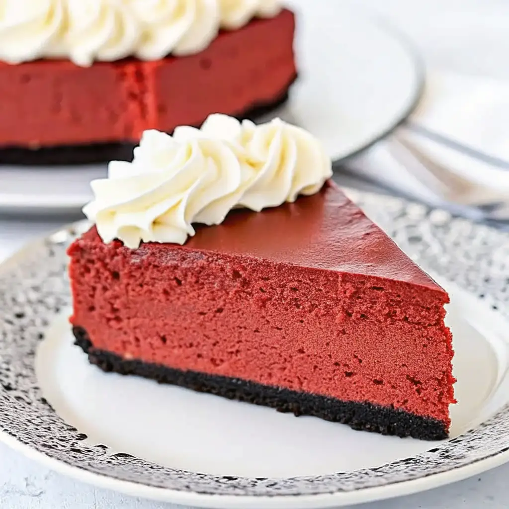 Decadent Red Velvet Cheesecake (Oreo Crust & Cream Cheese Whipped Cream)