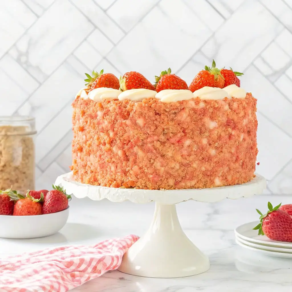Feeling Foodish Strawberry Crunch Cake (Easy Homemade Recipe)