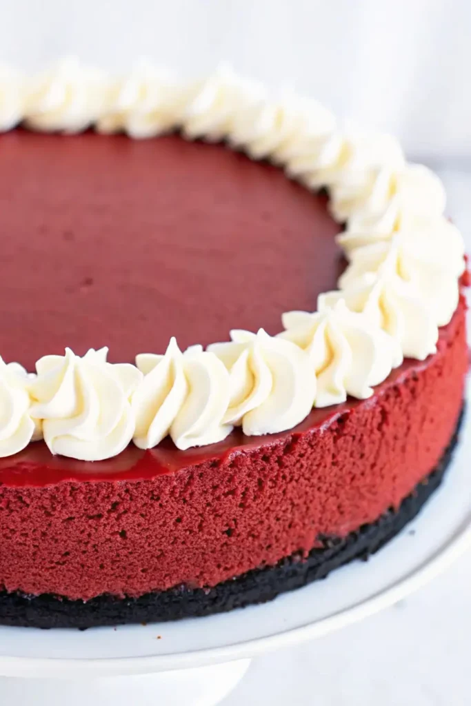 Decadent Red Velvet Cheesecake (Oreo Crust & Cream Cheese Whipped Cream)
