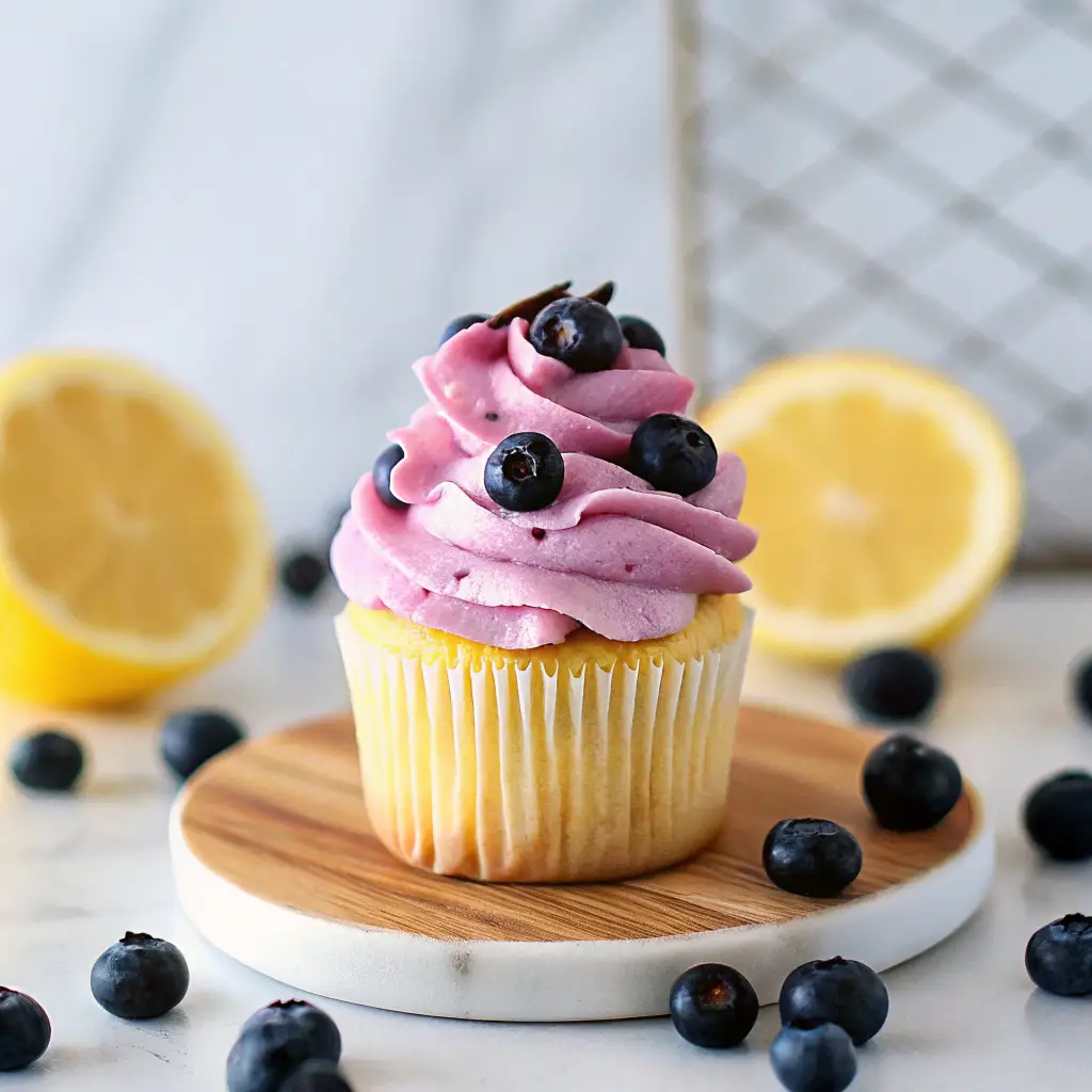 Lemon Cupcakes with Blueberry Buttercream - Epic Dishes