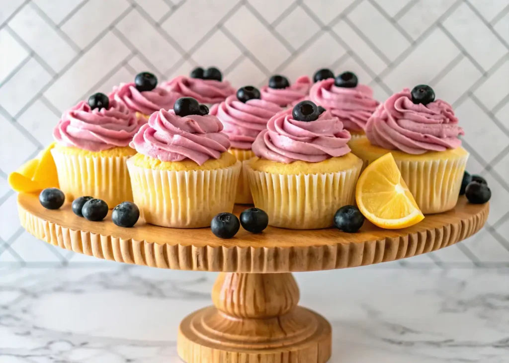 Lemon Cupcakes with Blueberry Buttercream - Epic Dishes