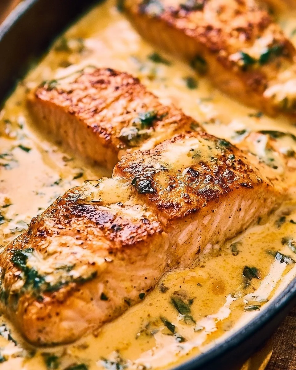 Pan Seared Salmon in Parmesan Cream Sauce